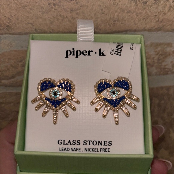 Piper K | Jewelry | Piper K Heart Eye Earrings In Blue And Gold | Poshmark